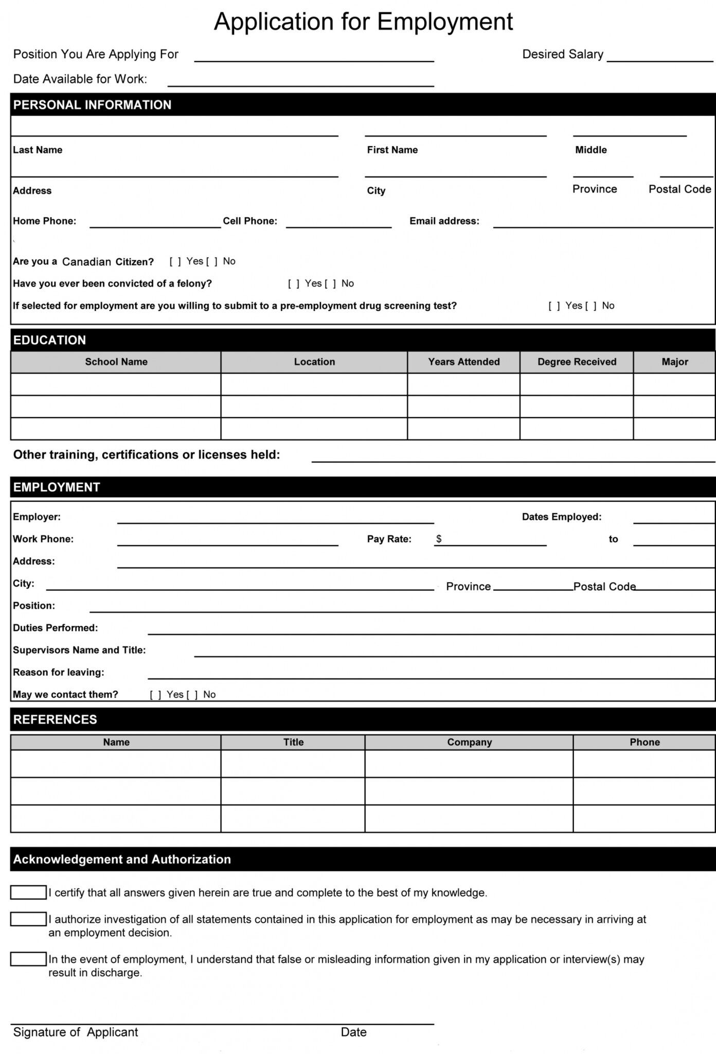 Best Application Form Template For Employment Excel | Minasinternational
