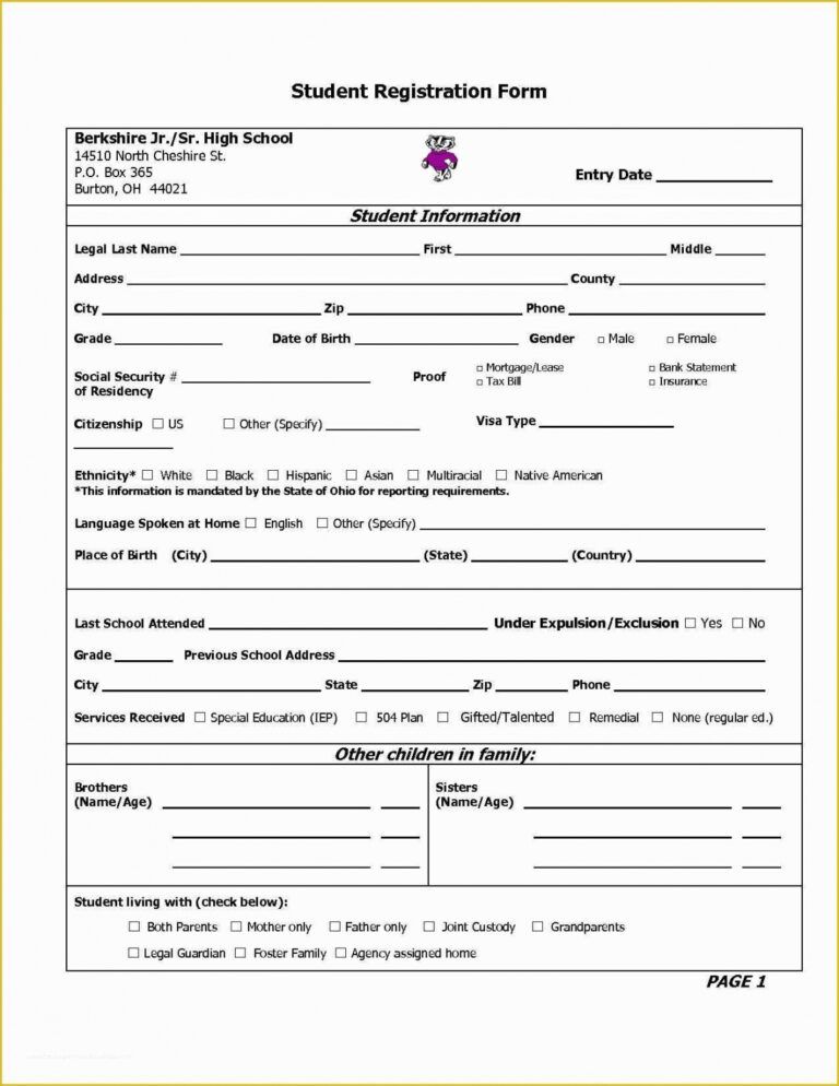 Art Class Registration Form Template