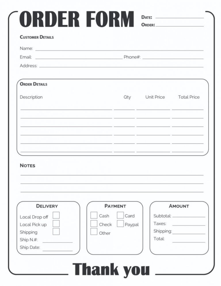 Blank Food Order Form Template