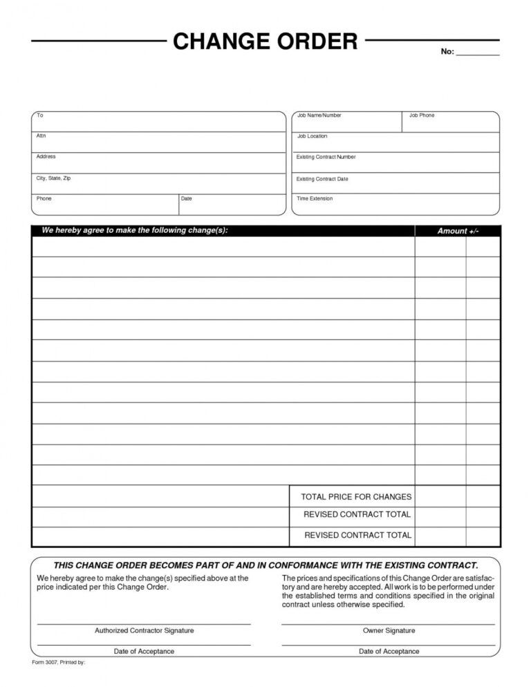 Best Change Order Form Template Construction Word Example ...
