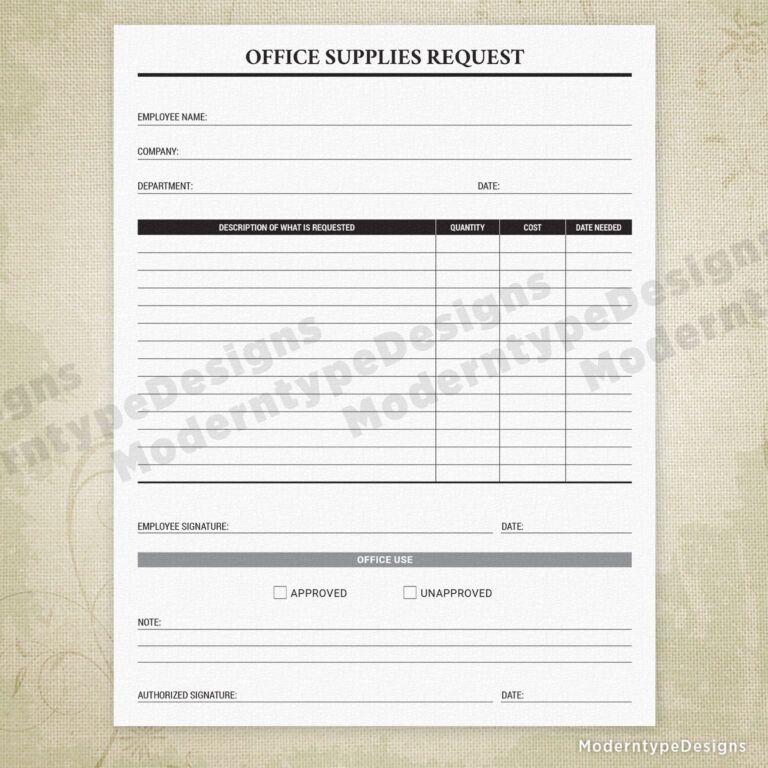 Office Supply Request Form Template