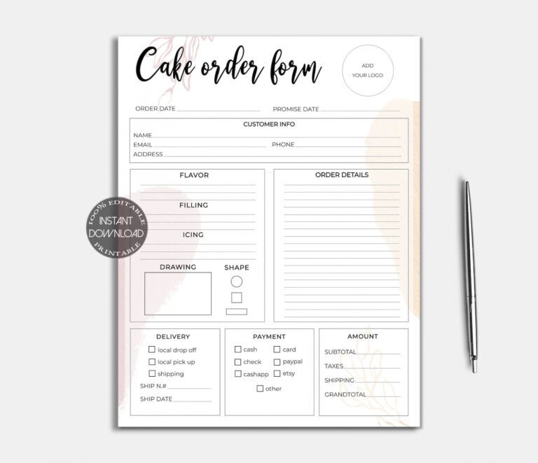 Costum Birthday Cake Order Form Template Excel Example | Minasinternational
