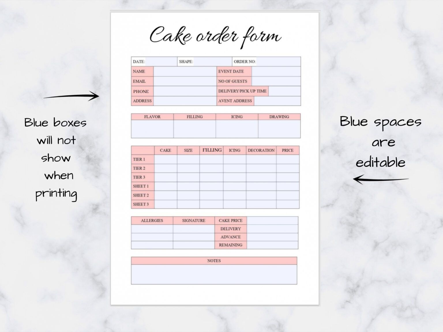 Costum Birthday Cake Order Form Template Excel Sample | Minasinternational