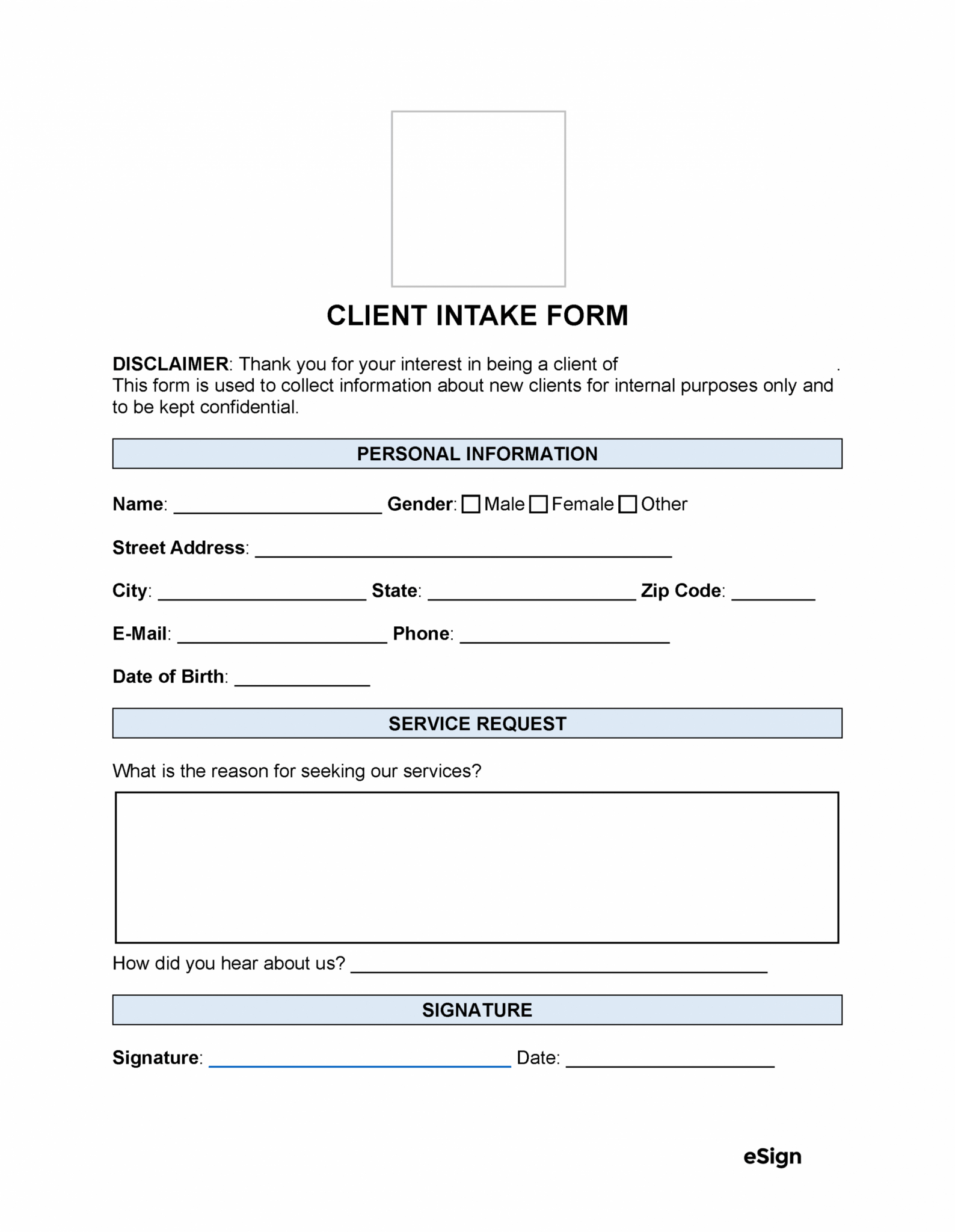 Client Intake Form Counselling Template