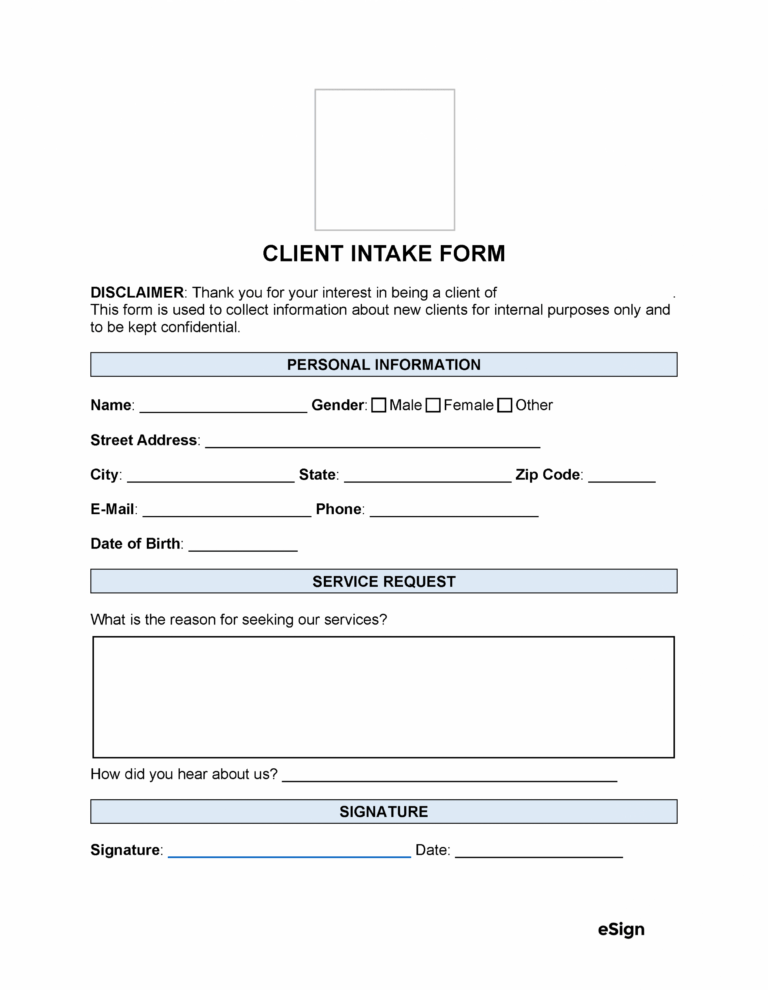 Client Intake Form Counselling Template