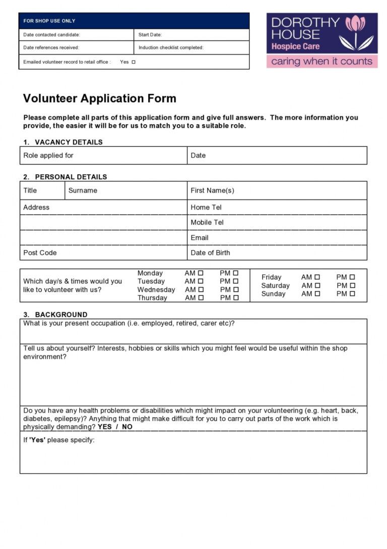 Community Service Volunteer Form Template