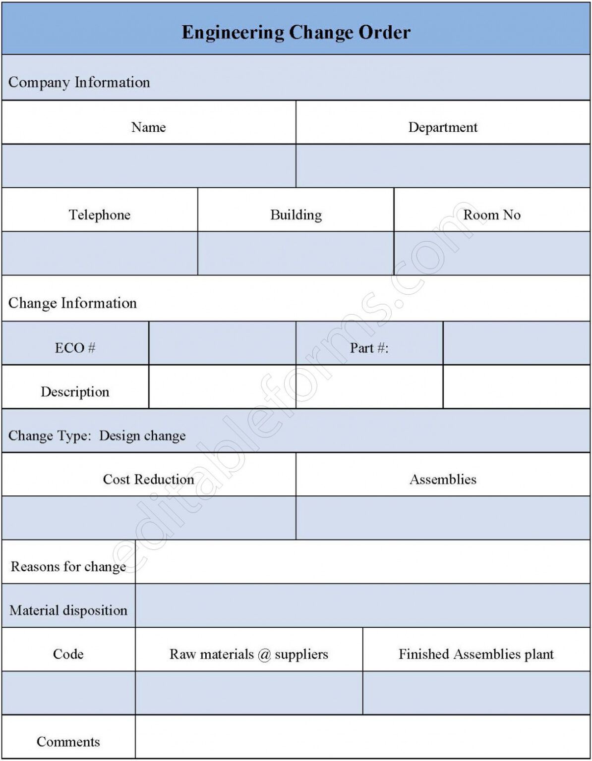 Engineering Change Order Form Template