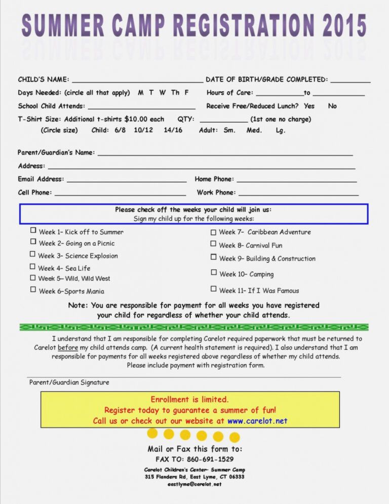 Basketball Camp Registration Form Template
