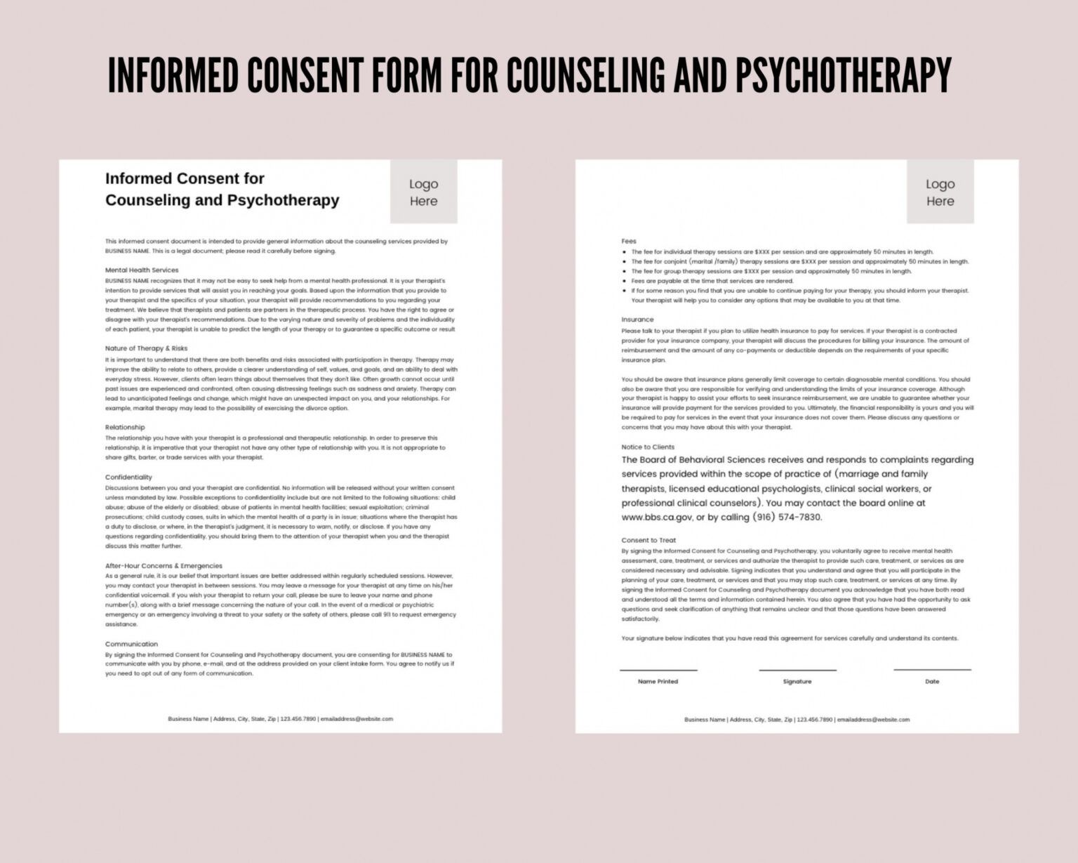 Counseling Informed Consent Form Template
