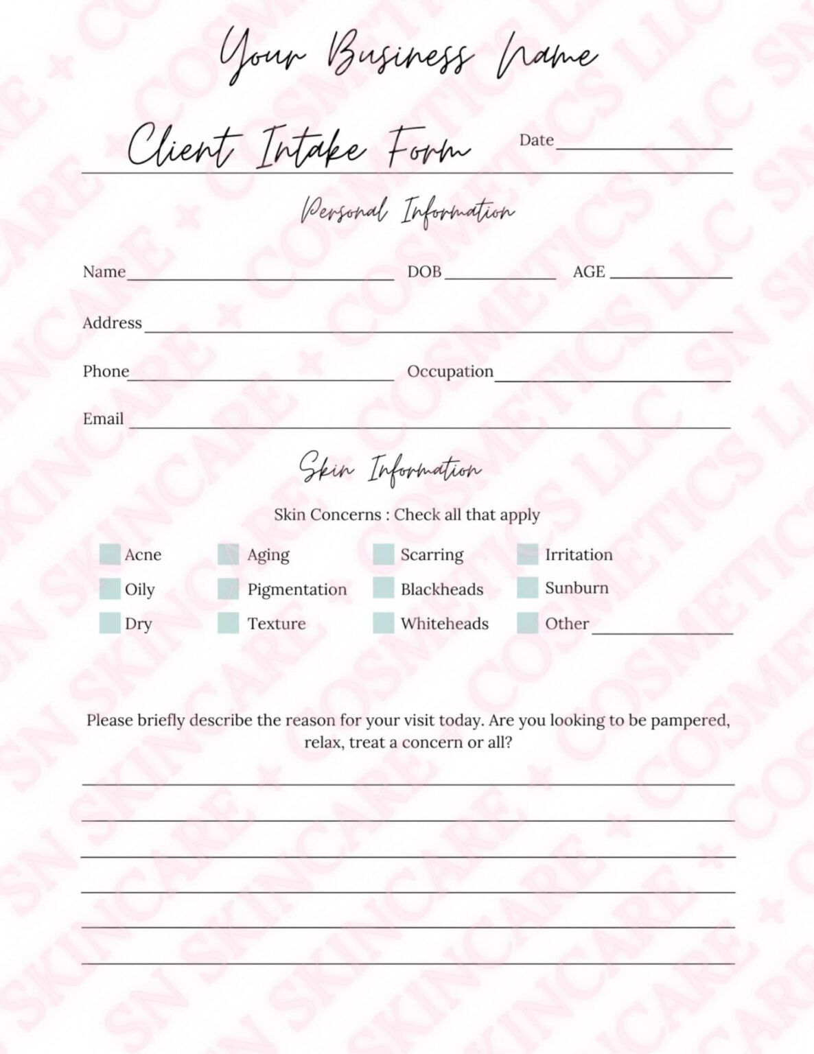 Free Esthetician Client Consultation Form Template Doc | Minasinternational