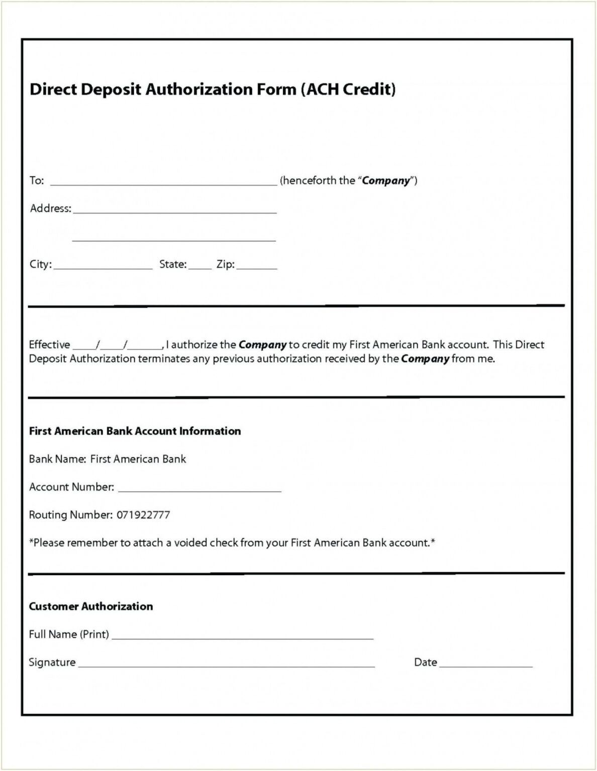 Business Ach Authorization Form Template