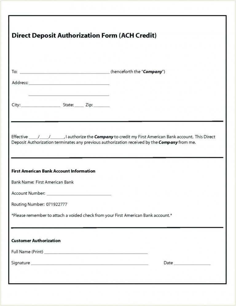 Business Ach Authorization Form Template
