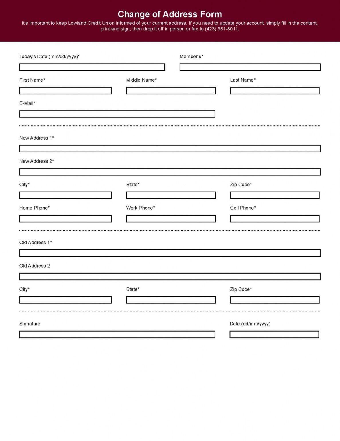 Change Of Address Form Template