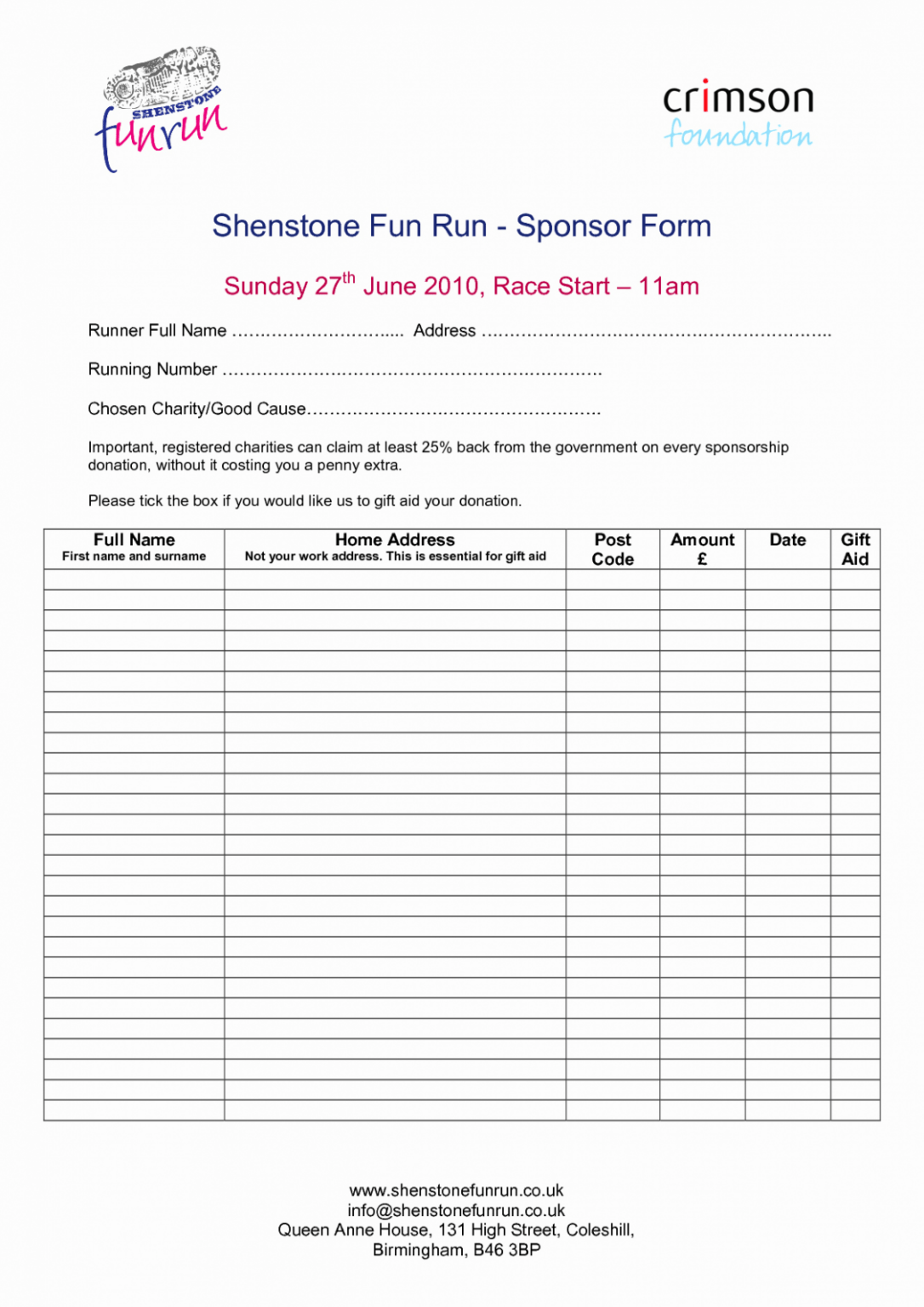 Professional Fun Run Registration Form Template Doc Sample ...