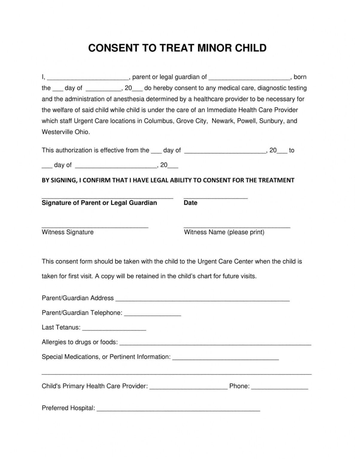 General Medical Consent Form Template