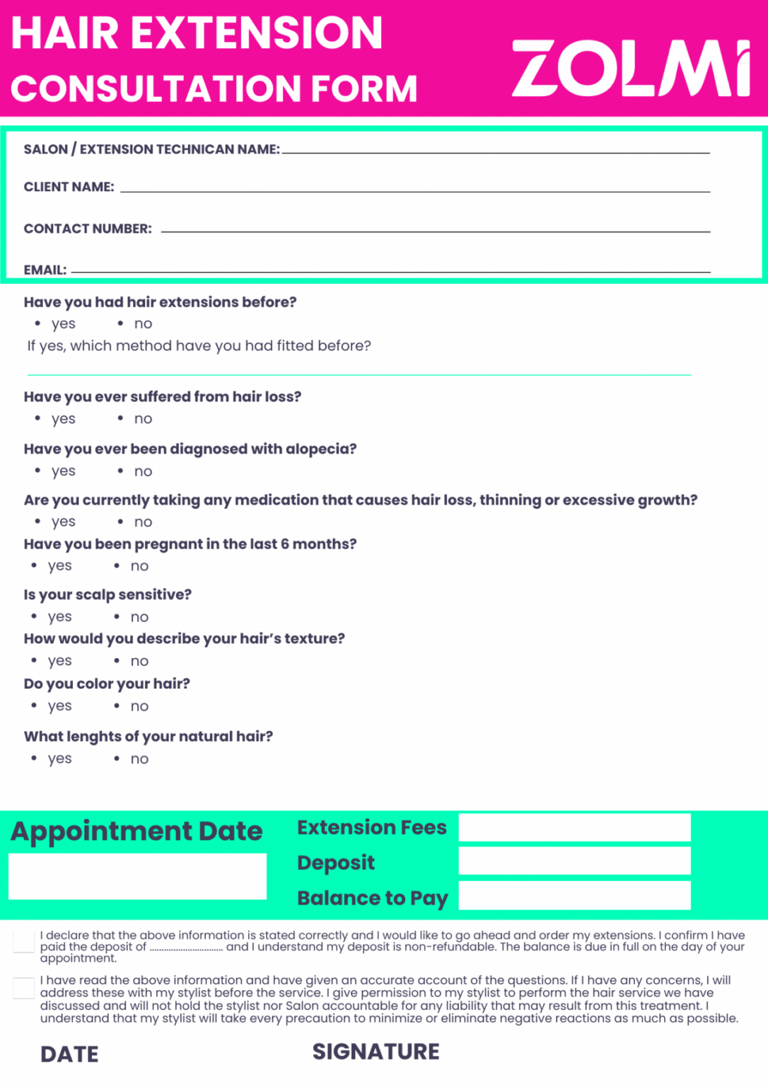 Beauty Salon Consultation Form Template