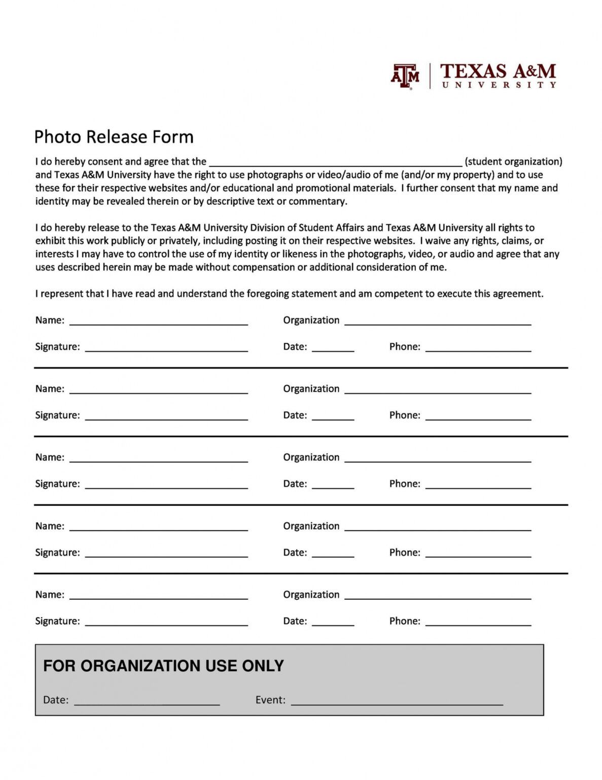 School Photo Release Form Template