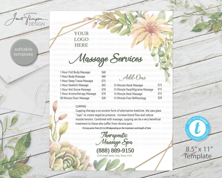 Massage Therapy Menu Of Services Template