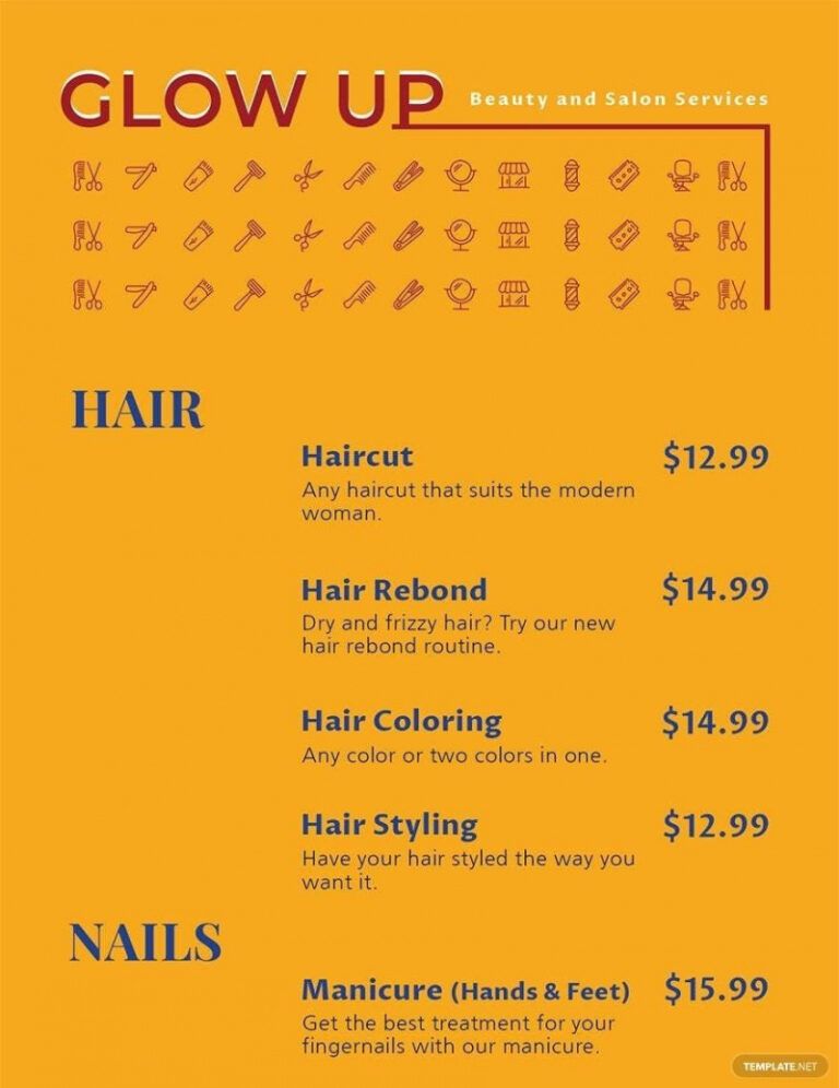Free Hair Salon Service Menu Templates Doc Sample | Minasinternational