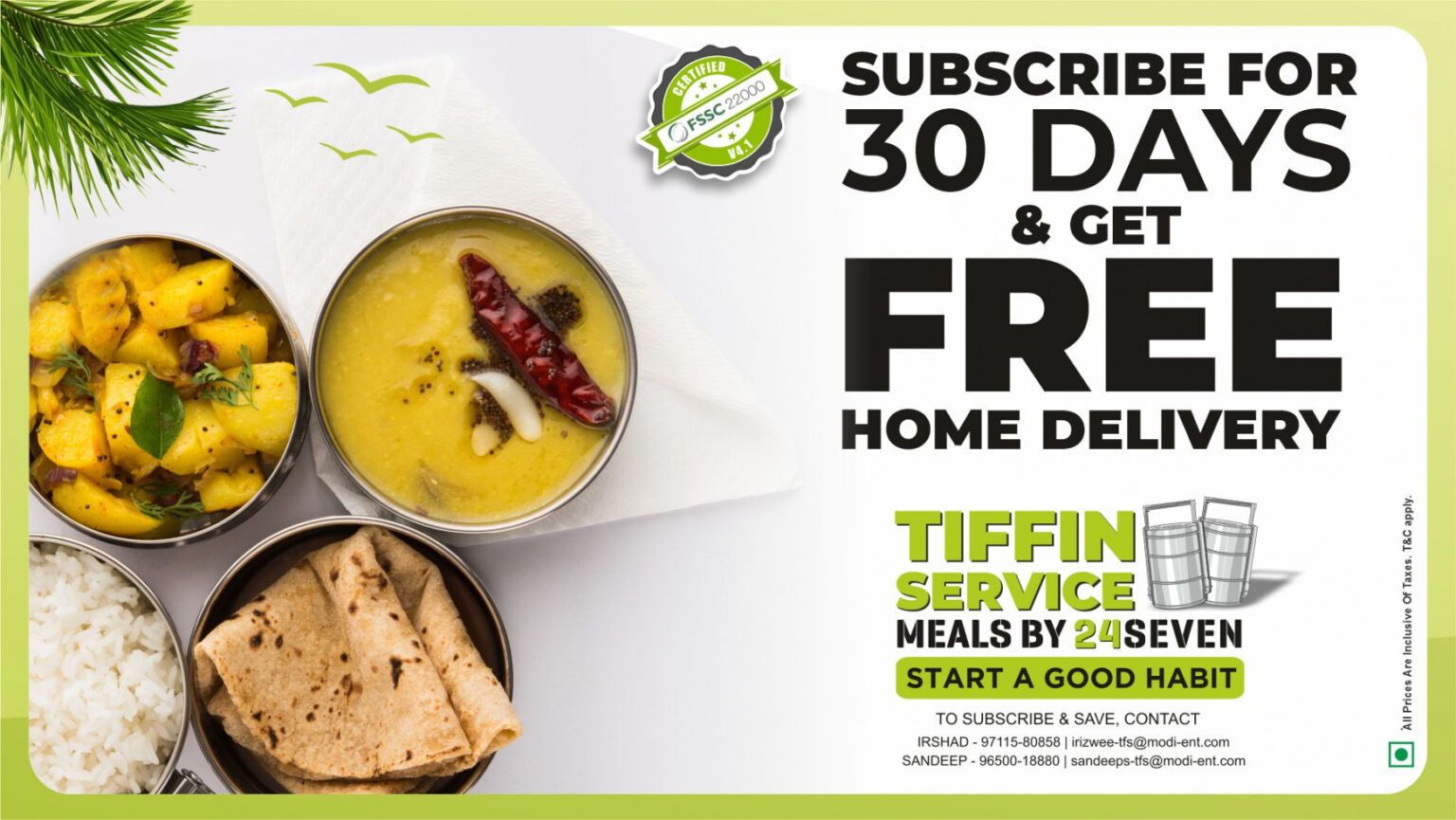 Tiffin Service Menu Template