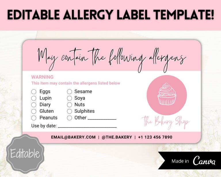 Editable Food Allergy Allergen Menu Template Excel | Minasinternational