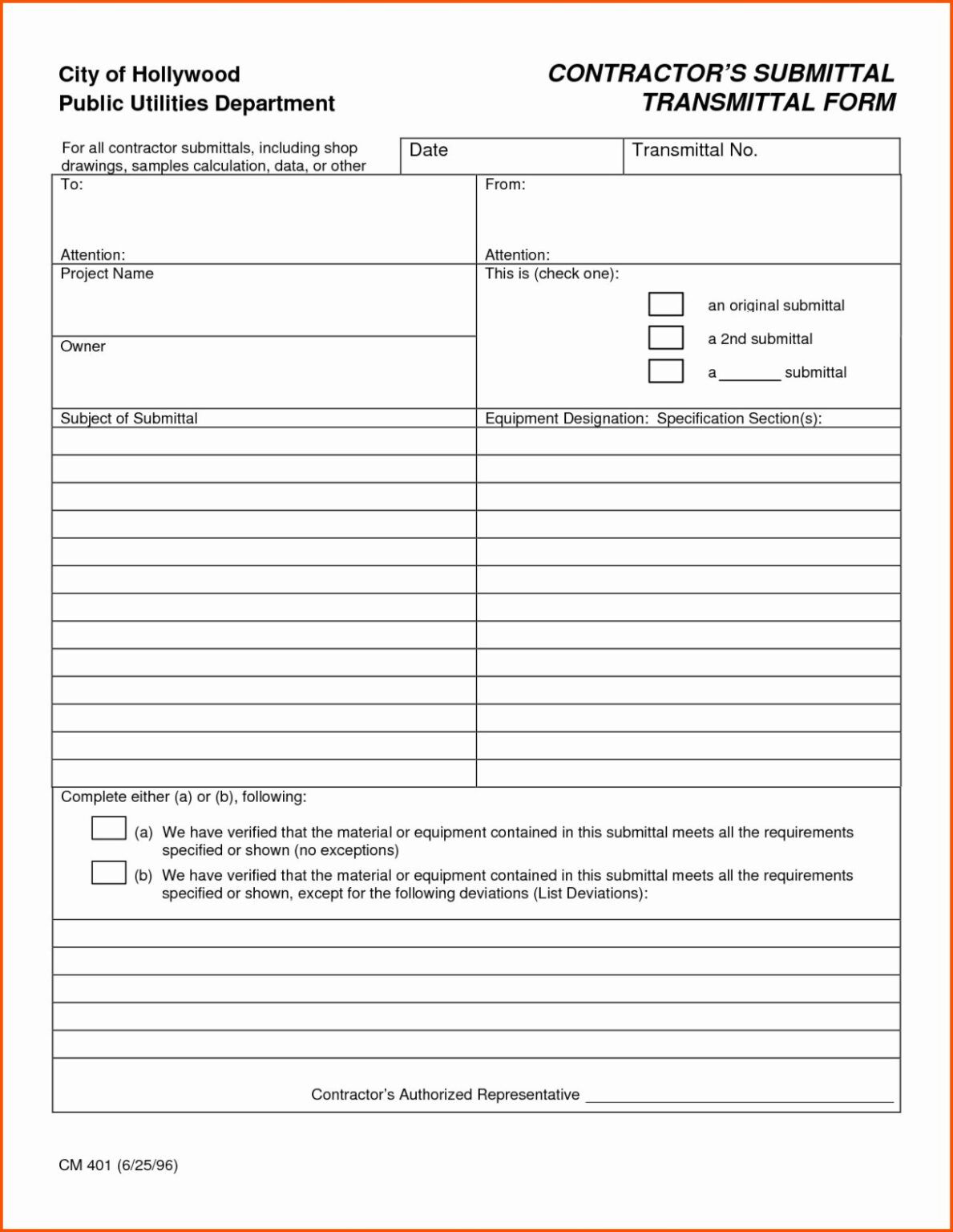 Construction Transmittal Form Template Word Example | Minasinternational