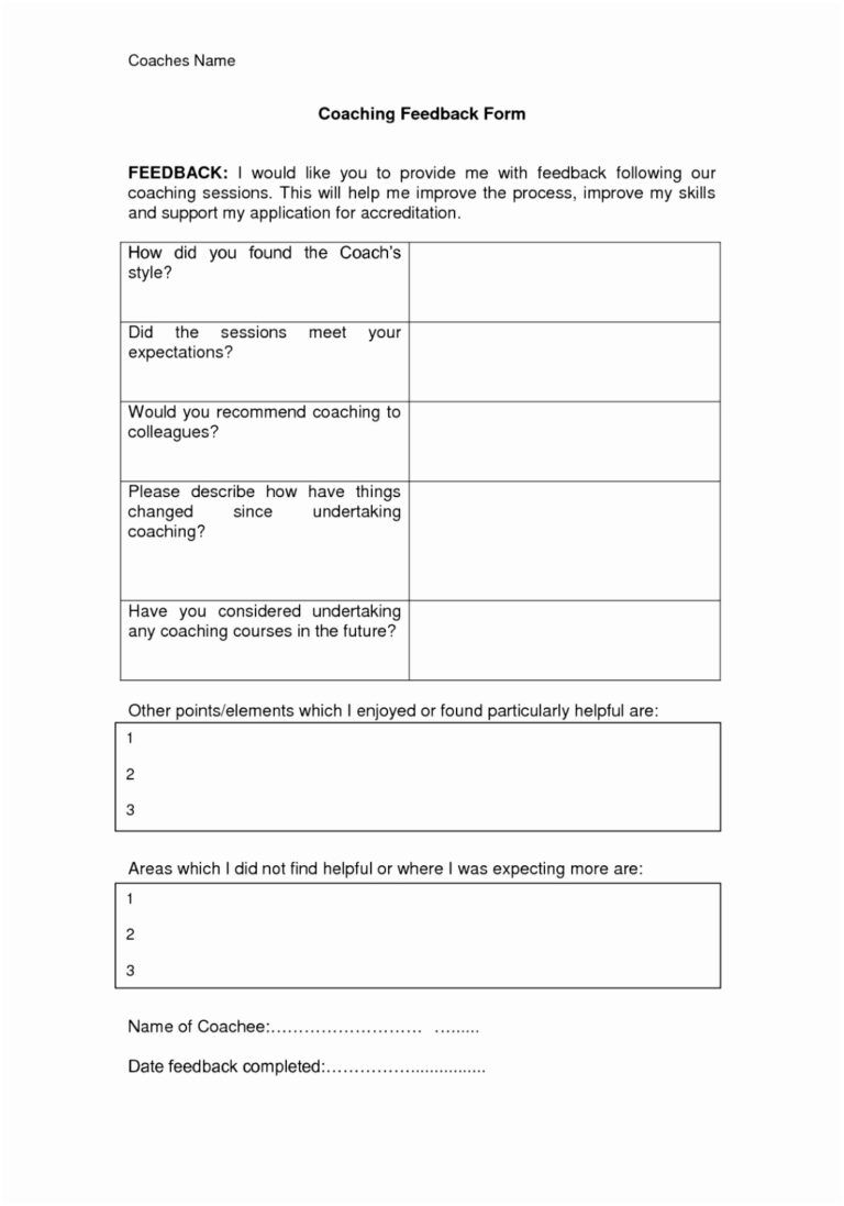 Coaching Feedback Form Template