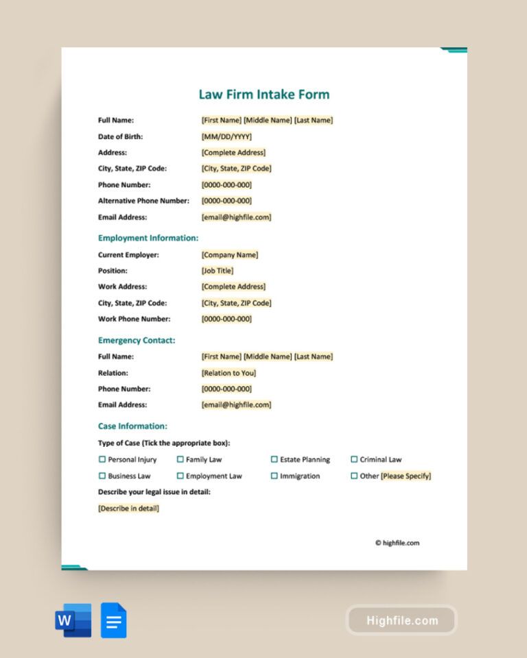 Law Firm Intake Form Template