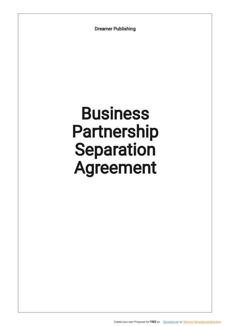 Business Partnership Separation Agreement Template