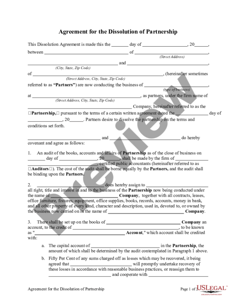 Dissolution Of Partnership Agreement Template