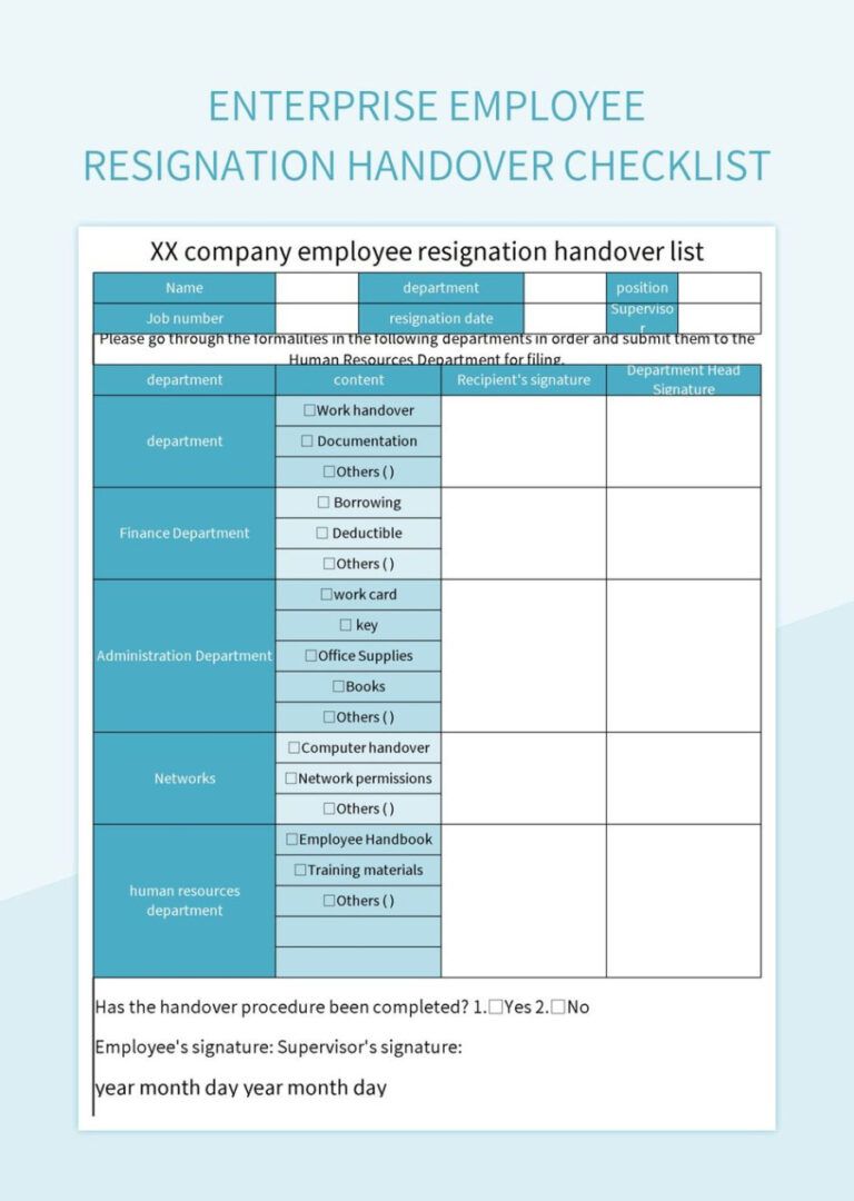 Blank Employee Handover Form Template PDF | Minasinternational