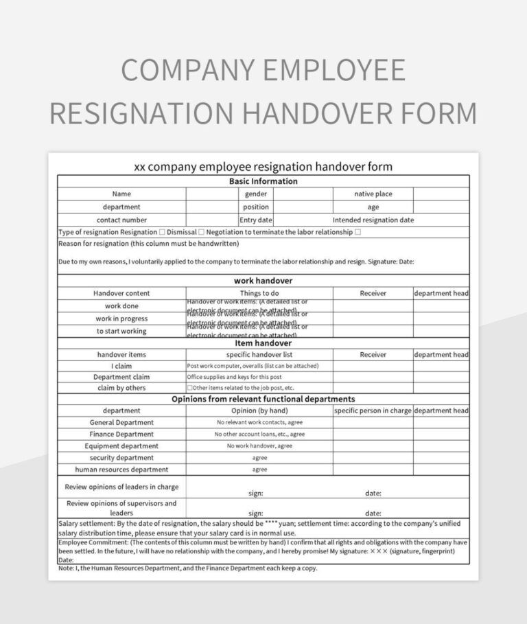 Free Blank Employee Handover Form Template Word Sample | Minasinternational