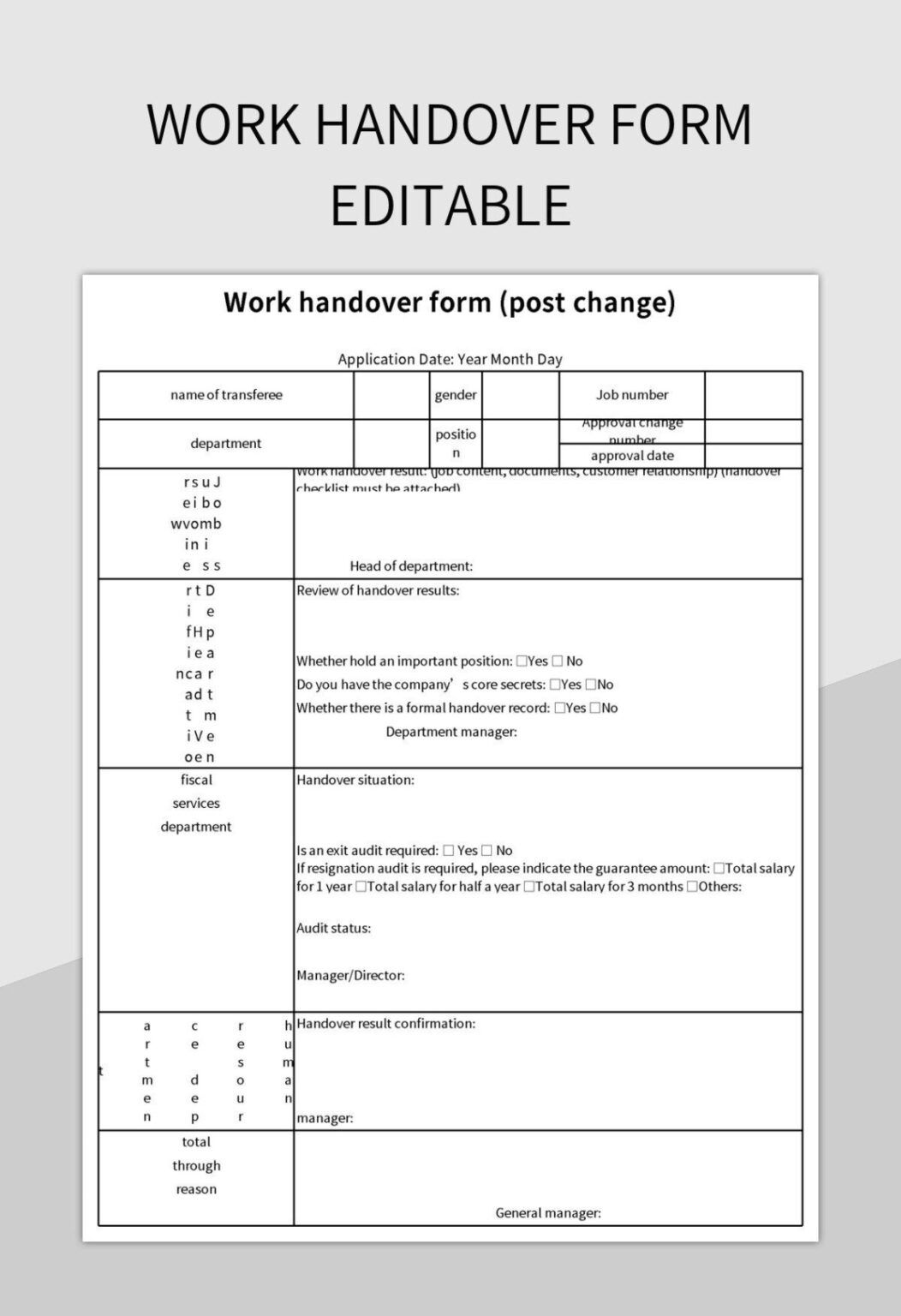 Free Custom Employee Handover Form Template Sample | Minasinternational