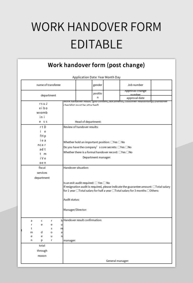 Free Custom Employee Handover Form Template Sample | Minasinternational