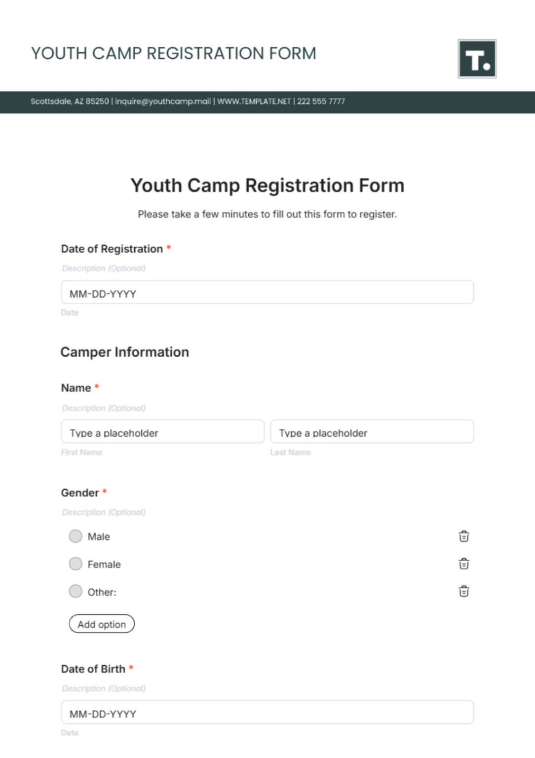Editable Youth Sports Registration Form Template Doc Sample ...