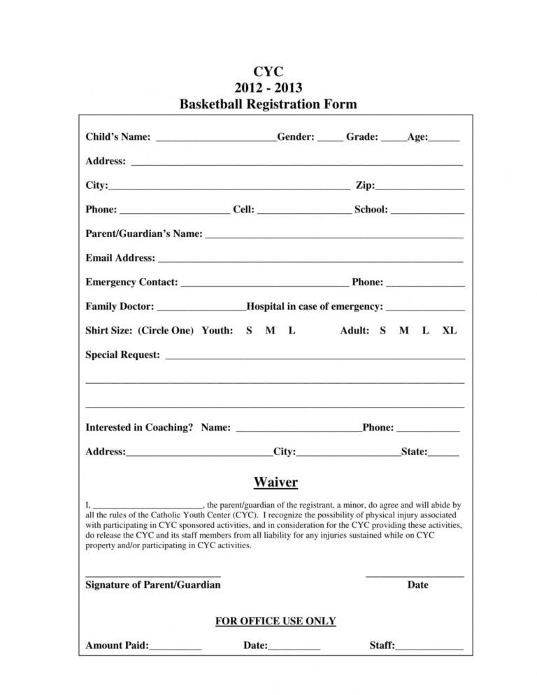 Youth Football Registration Form Template