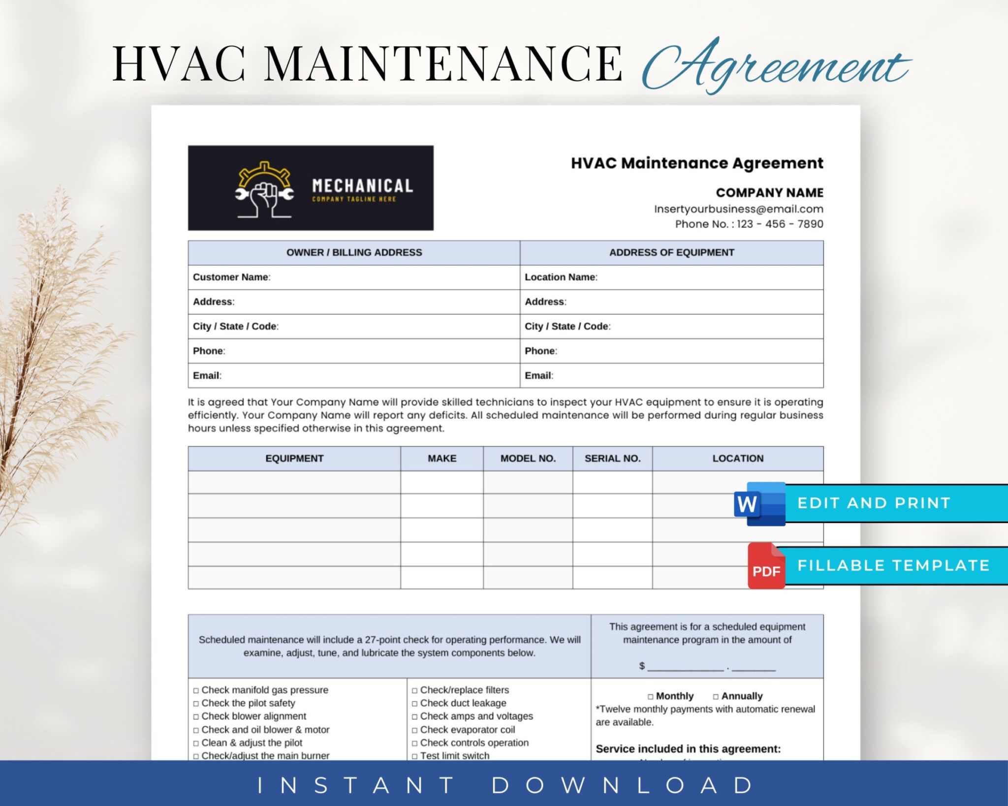 Commercial Hvac Maintenance Agreement Template