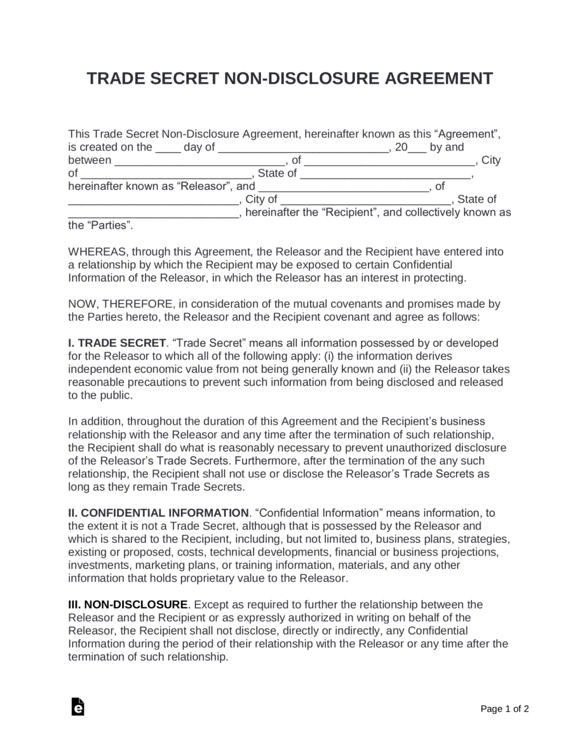 International Non Disclosure Agreement Template