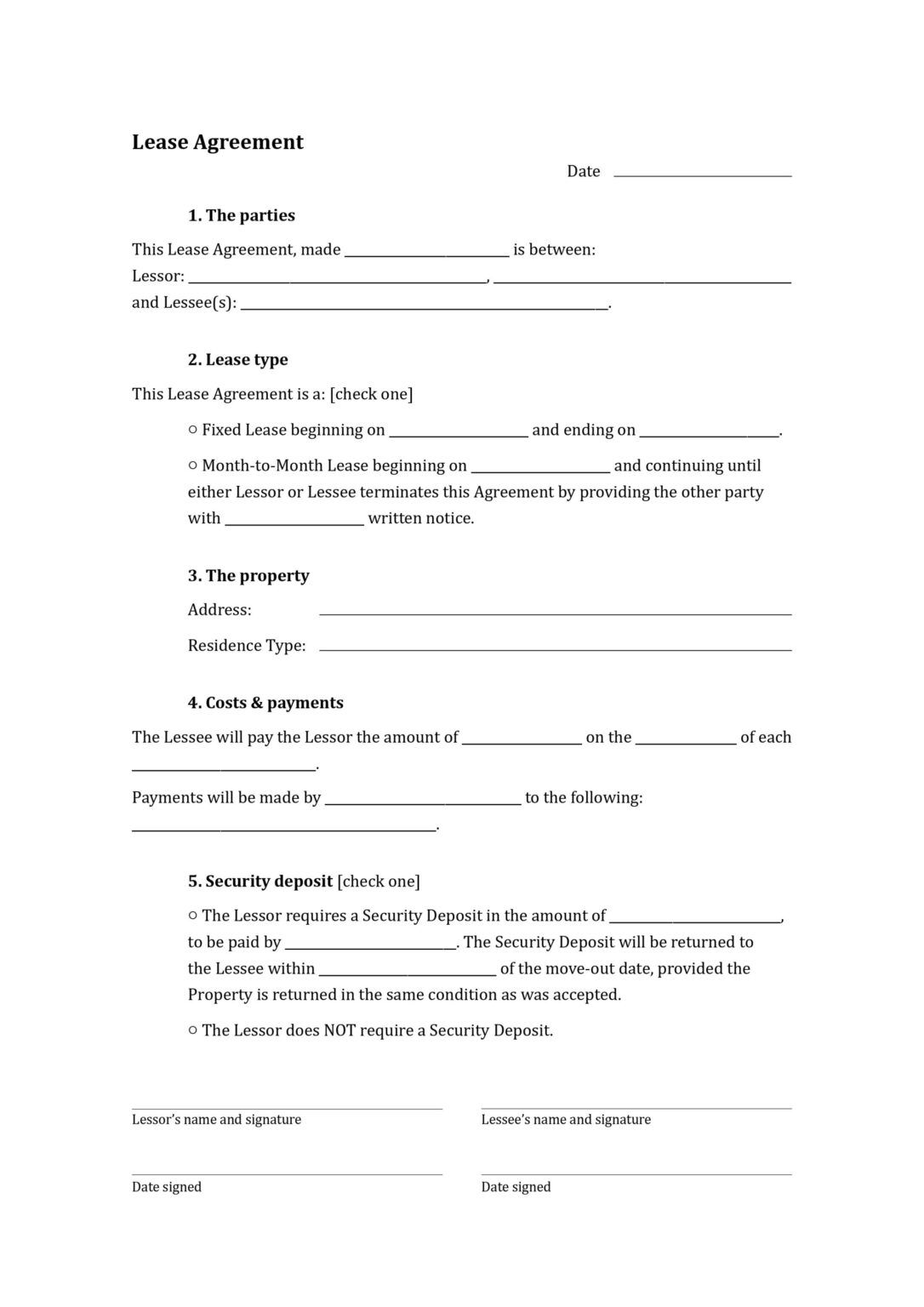 Mid Term Rental Lease Agreement Template