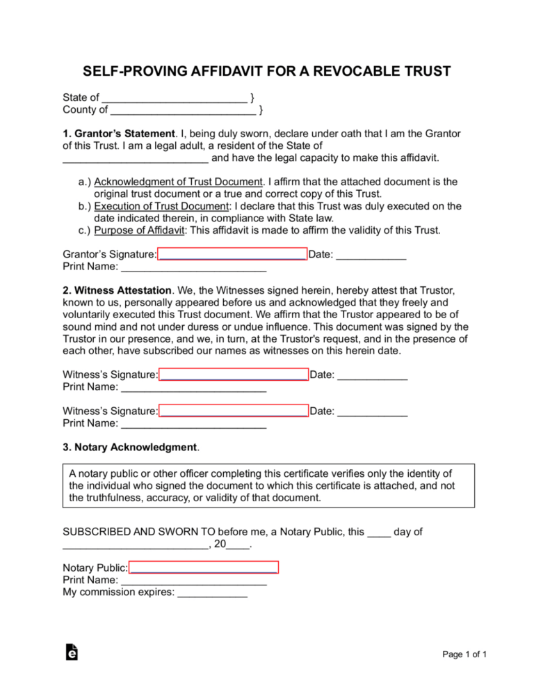 Self Proving Affidavit New York Template