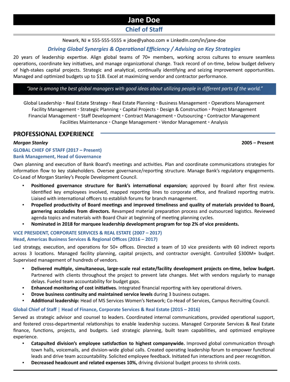 Chief of Staff Resume Template