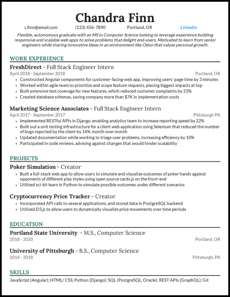 Entry Level Computer Science Resume Template