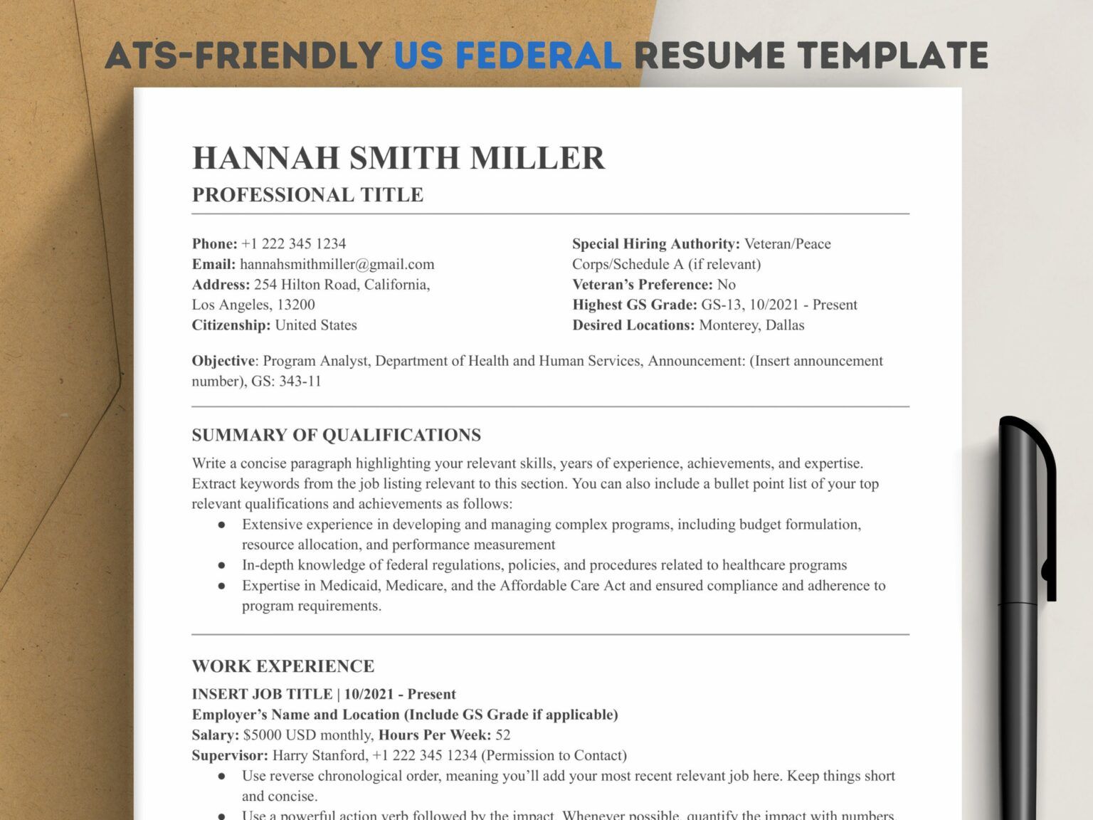 Federal Government Job Resume Template
