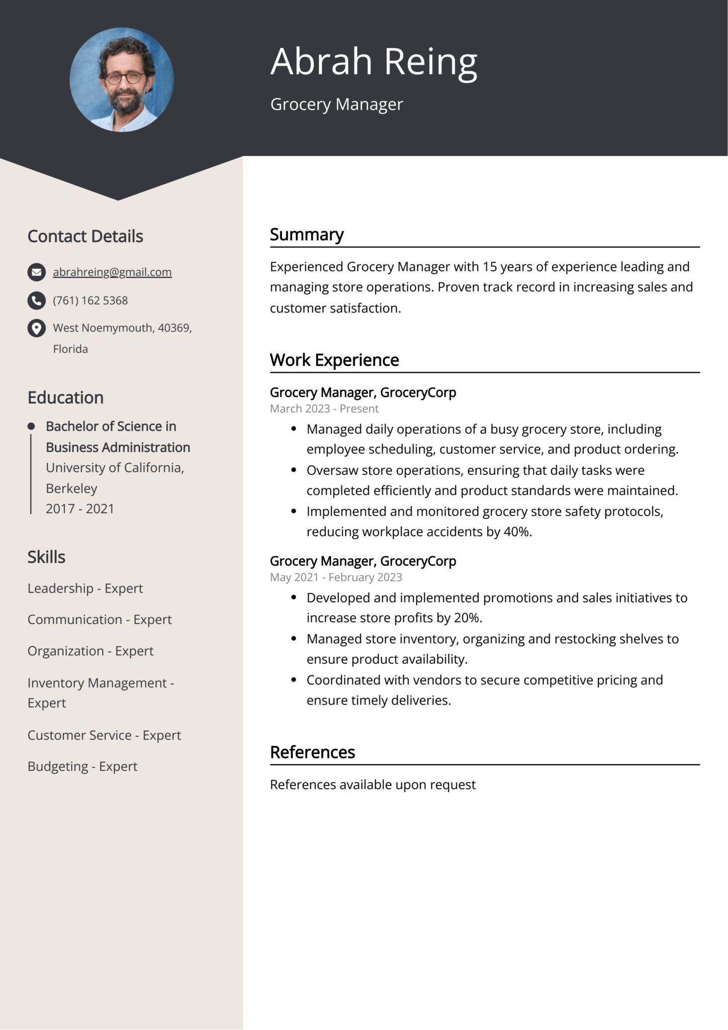 Grocery Store Manager Resume Template