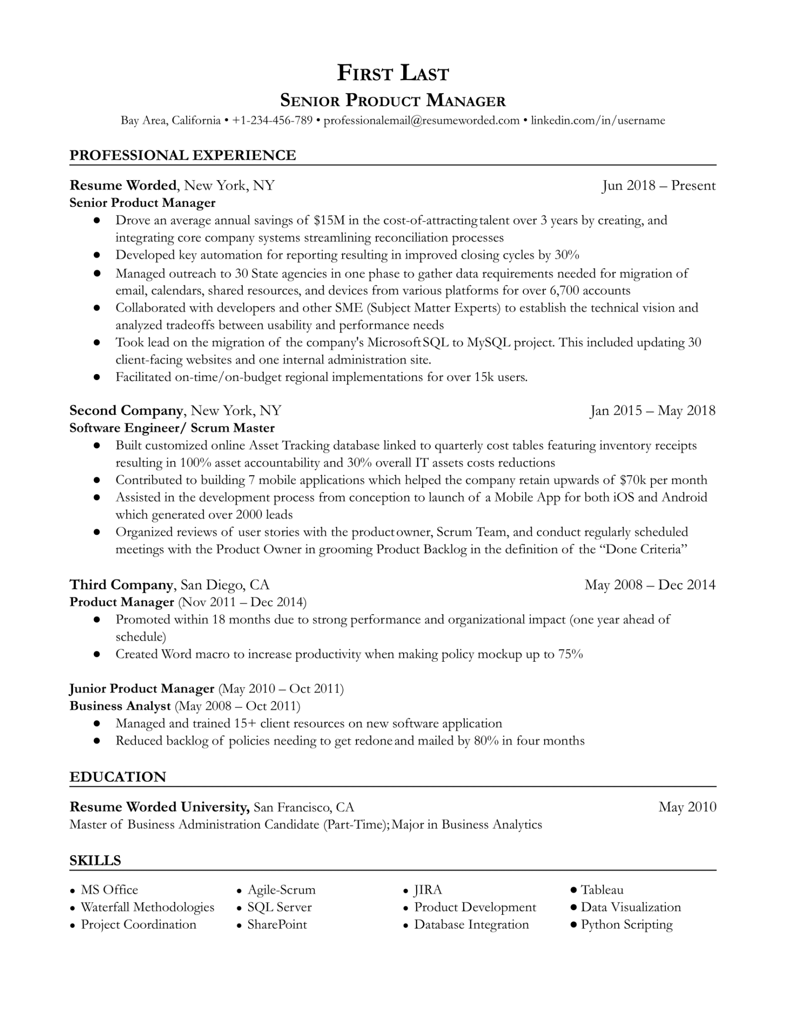 Senior Product Manager Resume Template