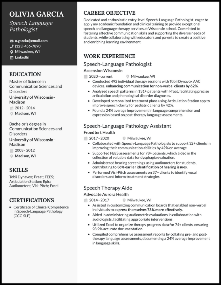 speech language pathologist resume template